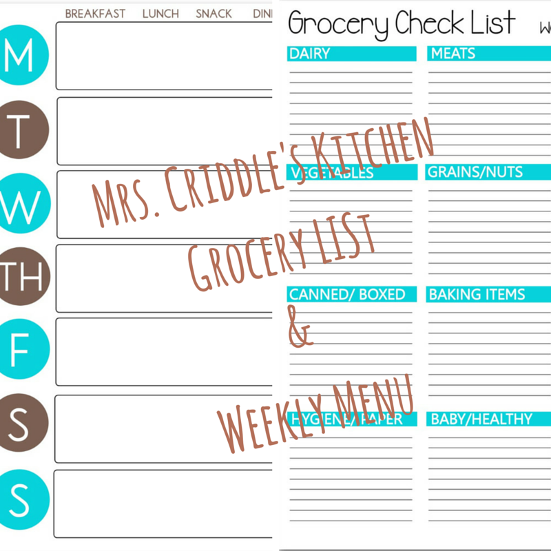 Weekly Menu & Grocery List Free Printables - Mrs. Criddles Kitchen